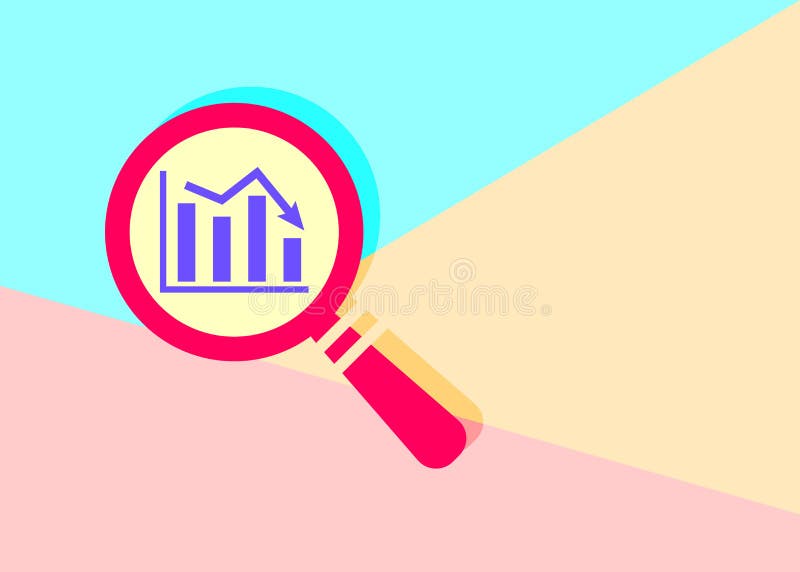 Flat Modern Trand Magnifying Glass with Graph Going Down Icon on Stock ...