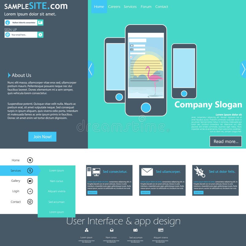 Flat Modern Website Template Stock Vector - Illustration of layout ...