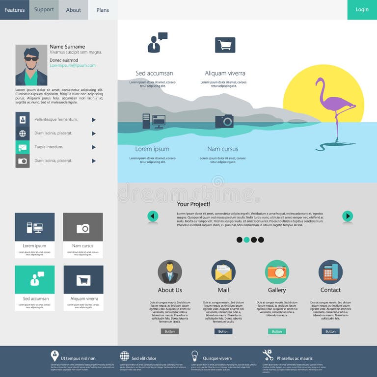 Flat Modern Website Template Stock Vector - Illustration of header ...