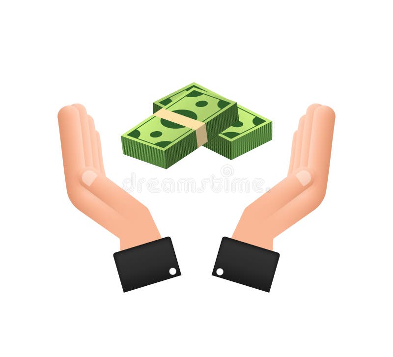 Flat Money Hand for Concept Design. Hand Holding Green Money Banknotes ...