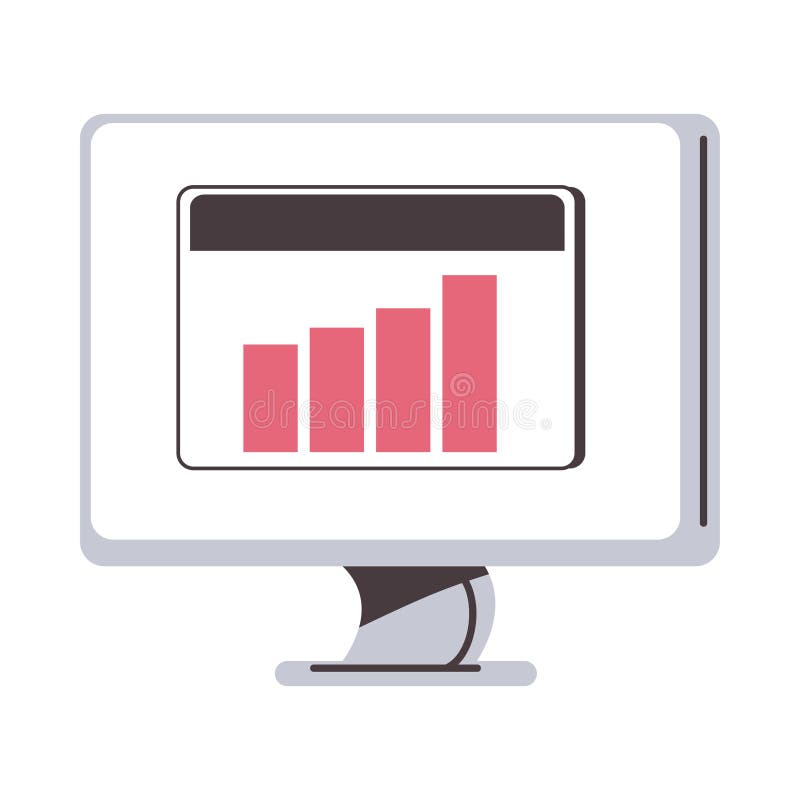 Flat Monitor with Bar Graph Stock Vector - Illustration of technology ...
