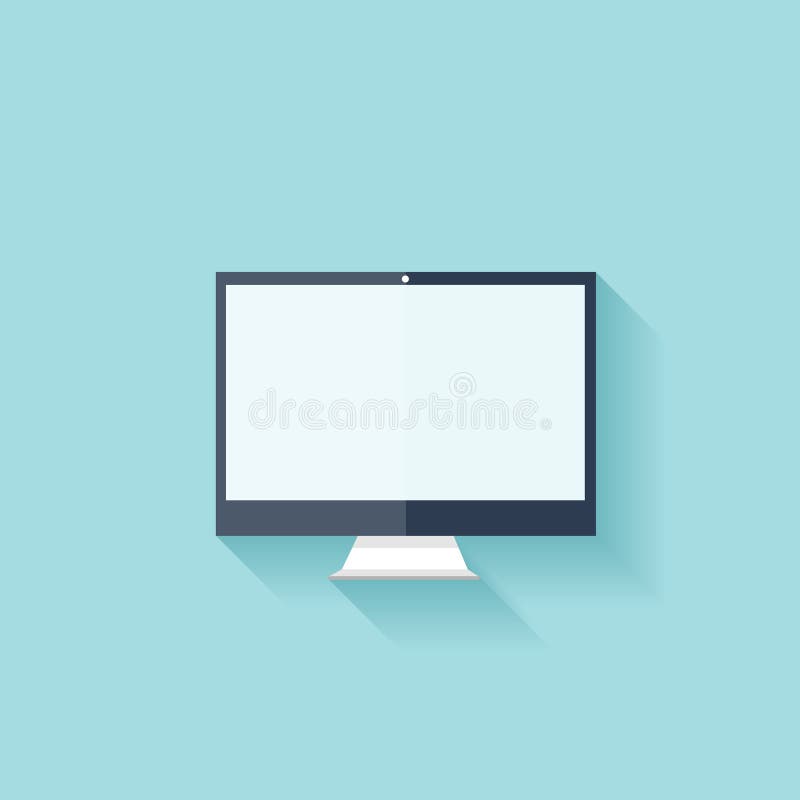 Flat Monitor or Personal Computer Icon with Shadow. Stock Vector ...