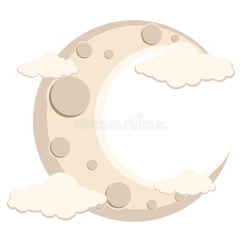 Flat Moon with Cloud Illustration Stock Vector - Illustration of ...
