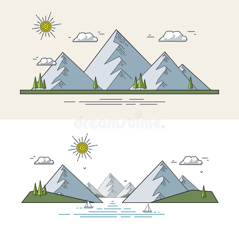 Flat mountain landscape stock vector. Illustration of mountain - 64889136