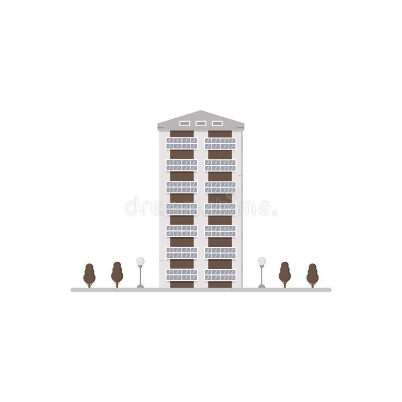Flat building of 7 floors stock vector. Illustration of icon - 155727956