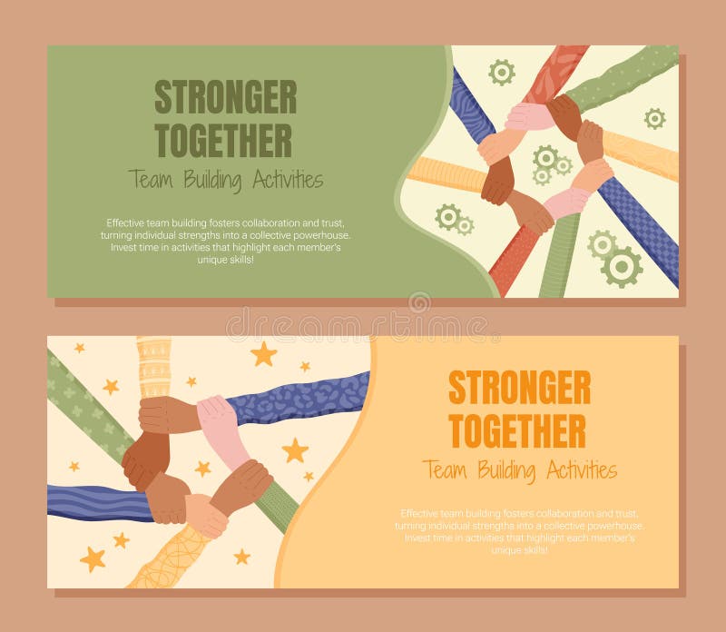 Flat Multicultural Teamwork Banner Set Stock Illustration ...