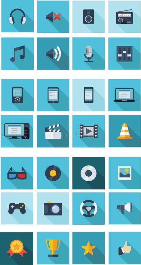 Flat - Multimedia Icons for Smartphone Stock Illustration ...