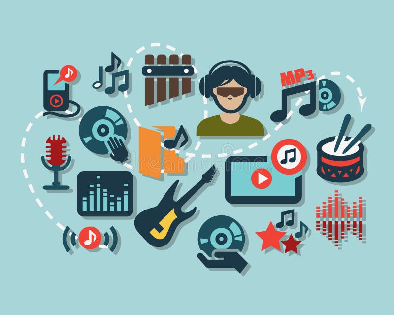 Big music icons set stock vector. Illustration of media - 33914045