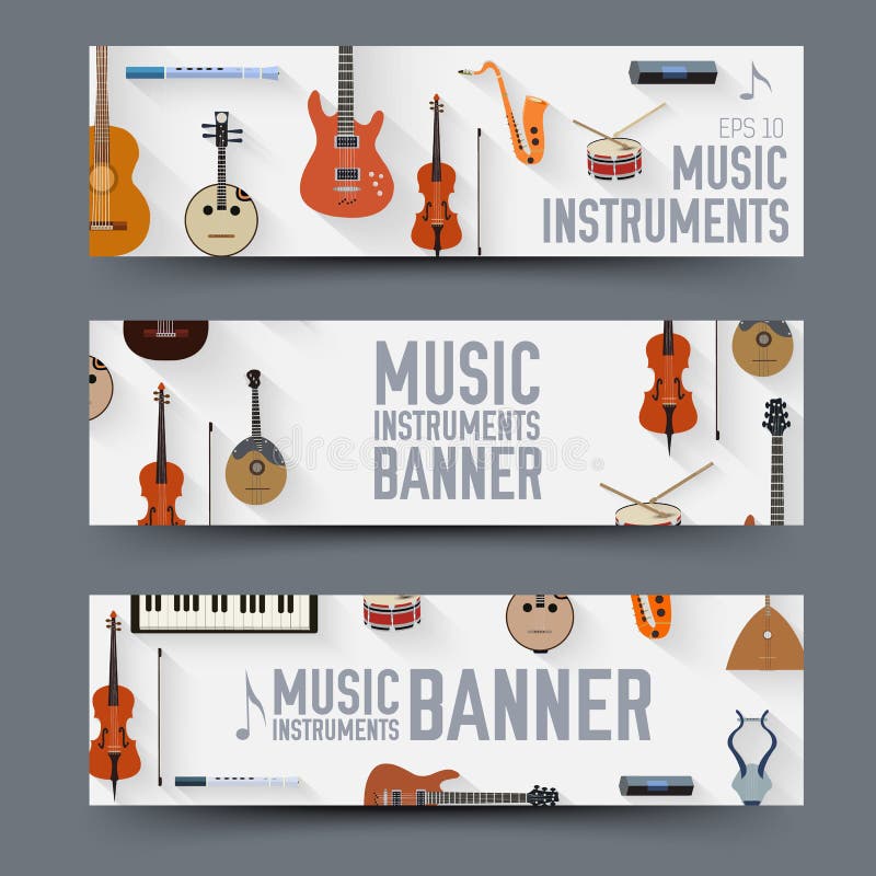 Flat Music Instruments Banners Concept. Vector Illustrator Design Stock ... Flat Music Instruments Banners Concept. Vector Illustrator Design Stock ...