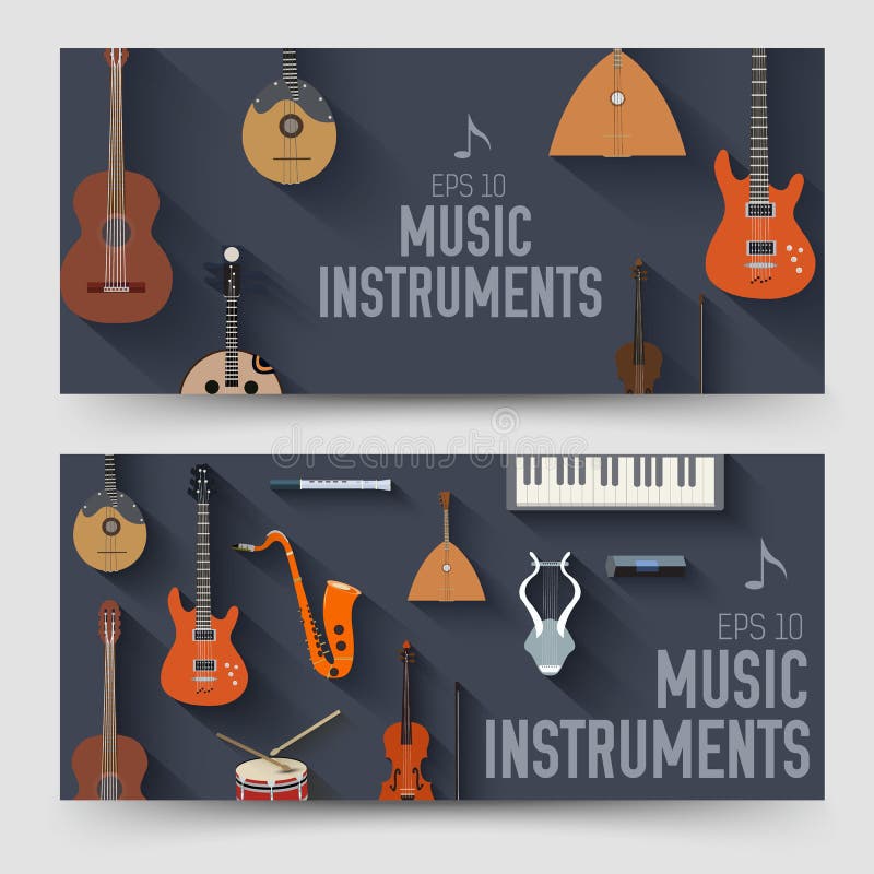 Flat Music Instruments Vertical Banners Concept. Vector Illustrator ...