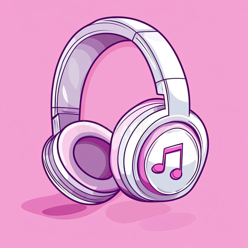 Flat Music Note on Pink Background with Headphones Stock Photo - Image ...