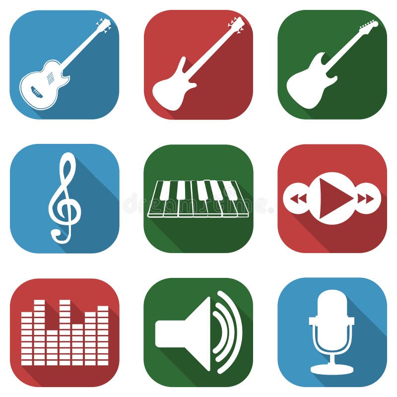 Flat Musical Icon Set with Long Shadows Stock Illustration ...