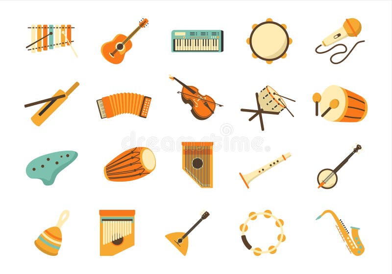 Flat Musical Instruments Elements Set Stock Vector - Illustration of ...