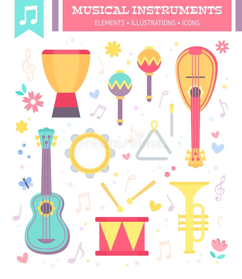 Flat Musical Instruments Isolated on White Stock Vector - Illustration ...