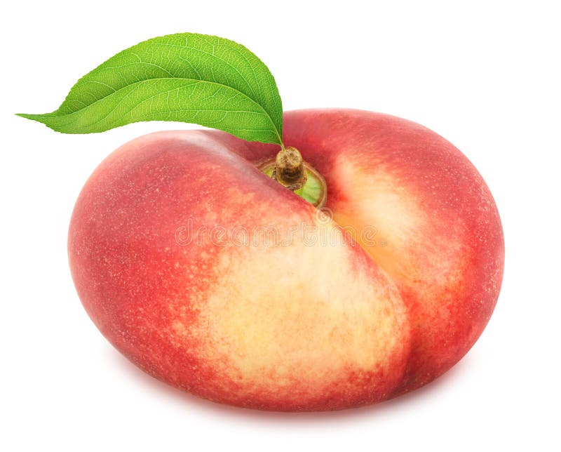 Flat Nectarine with Leaf. Full Depth of Field. Stock Image - Image of ...