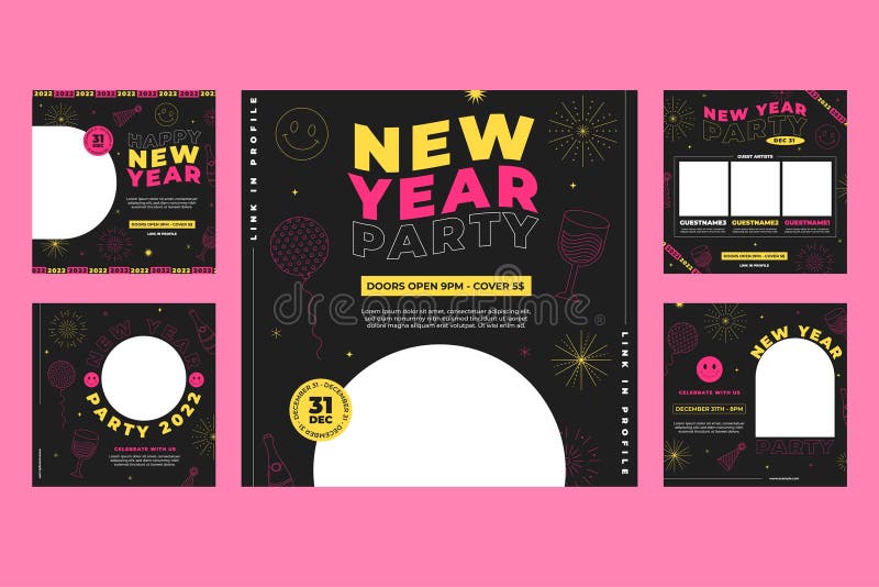 Flat New Year Banner Collection Abstract Design Vector Illustration ...