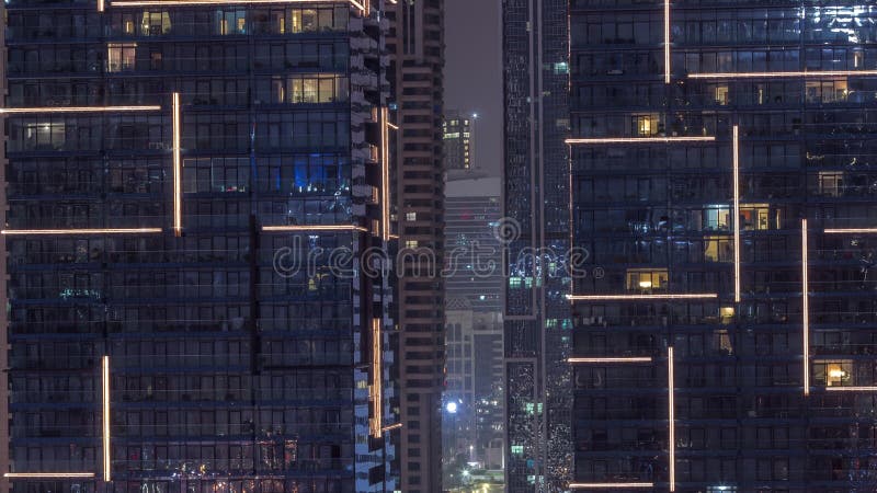 Flat Night Panorama of Multicolor Light in Windows of Multistory ...