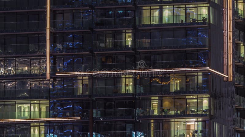 Flat Night Panorama of Multicolor Light in Windows of Multistory ...