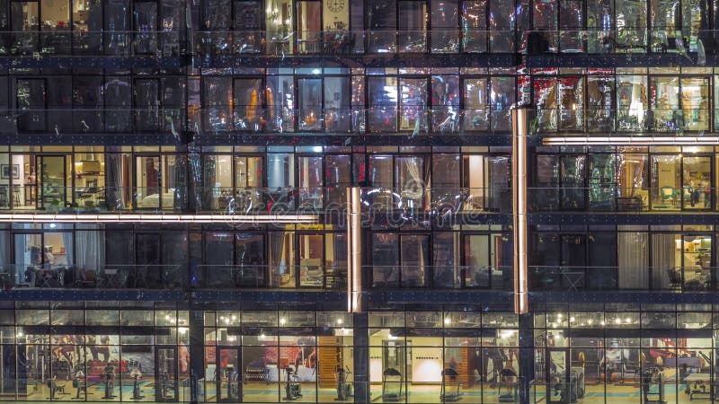 Flat Night Panorama of Multicolor Light in Windows of Multistory ...