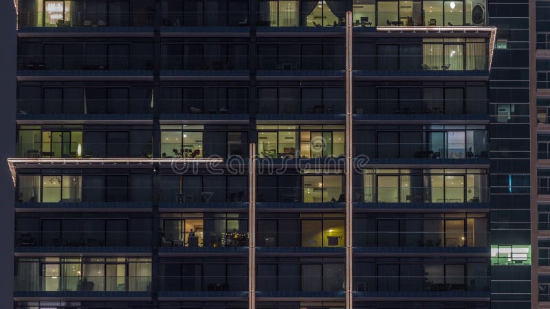 Flat Night Panorama of Multicolor Light in Windows of Multistory ...