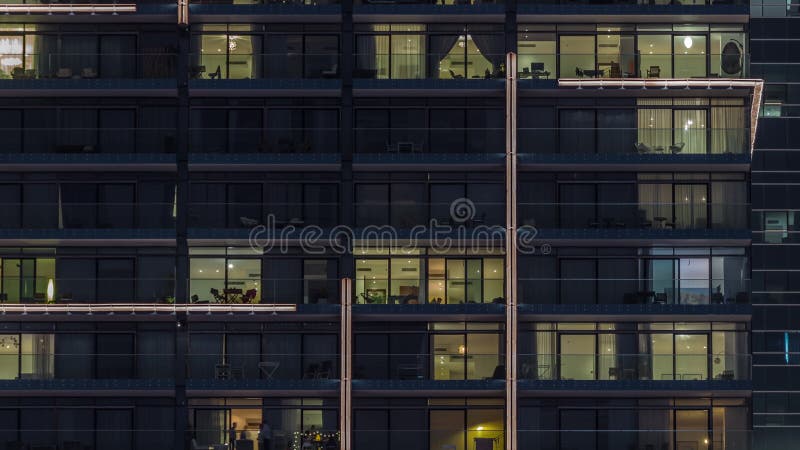 Flat Night Panorama of Multicolor Light in Windows of Multistory ...
