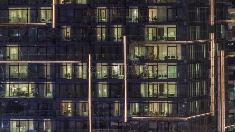 Flat Night Panorama of Multicolor Light in Windows of Multistory ...