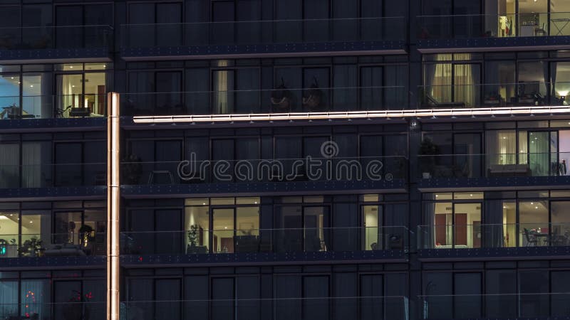 Flat Night Panorama of Multicolor Light in Windows of Multistory ...