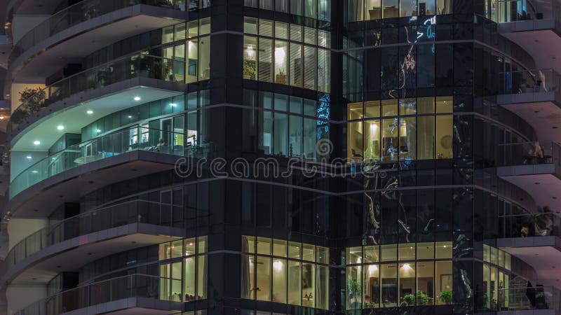 Flat Night Panorama of Multicolor Light in Windows of Multistory ...