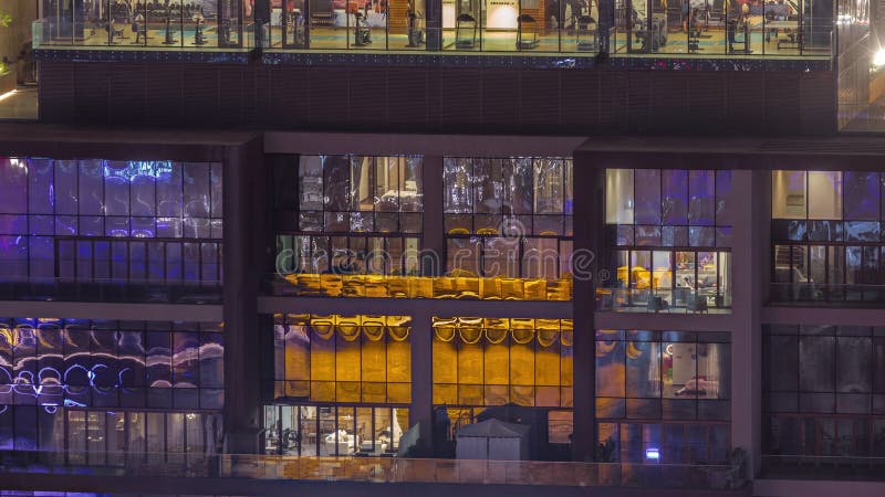 Flat Night Panorama of Multicolor Light in Windows of Multistory ...