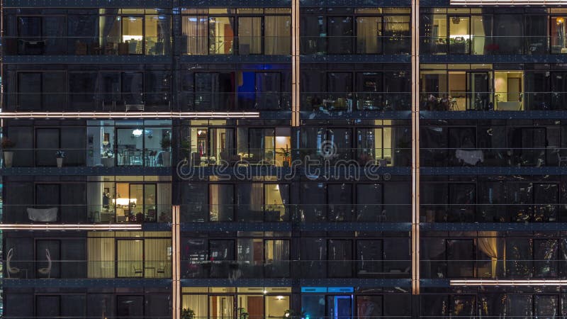 Flat Night Panorama of Multicolor Light in Windows of Multistory ...