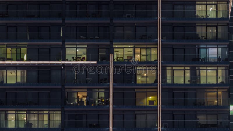 Flat Night Panorama of Multicolor Light in Windows of Multistory ...