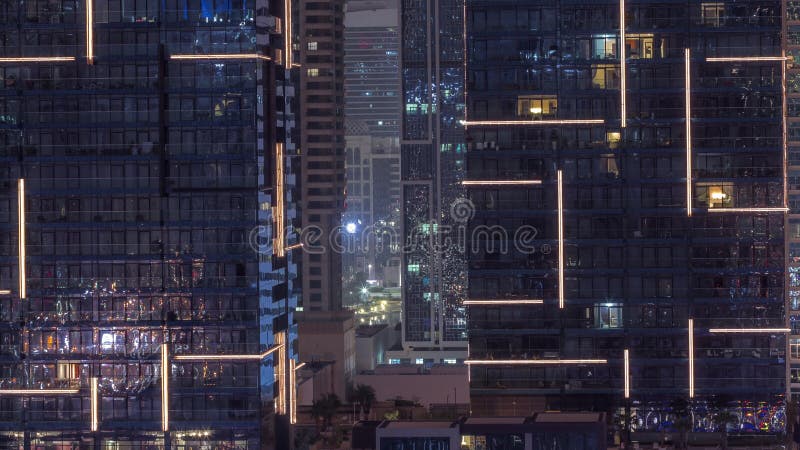 Flat Night Panorama of Multicolor Light in Windows of Multistory ...