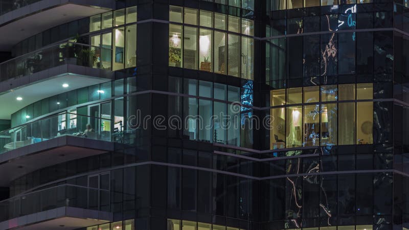 Flat Night Panorama of Multicolor Light in Windows of Multistory ...