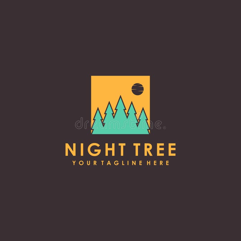 Flat Night Tree Logo Design Stock Illustration - Illustration of ...