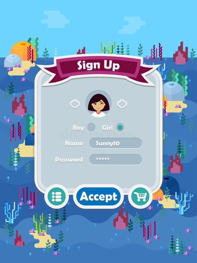 Flat ocean GUI scene stock vector. Illustration of graphic - 154017250