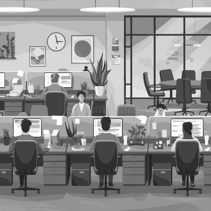 Flat Office Illustration – Modern Workspace & Team Collaboration Stock Illustration ...