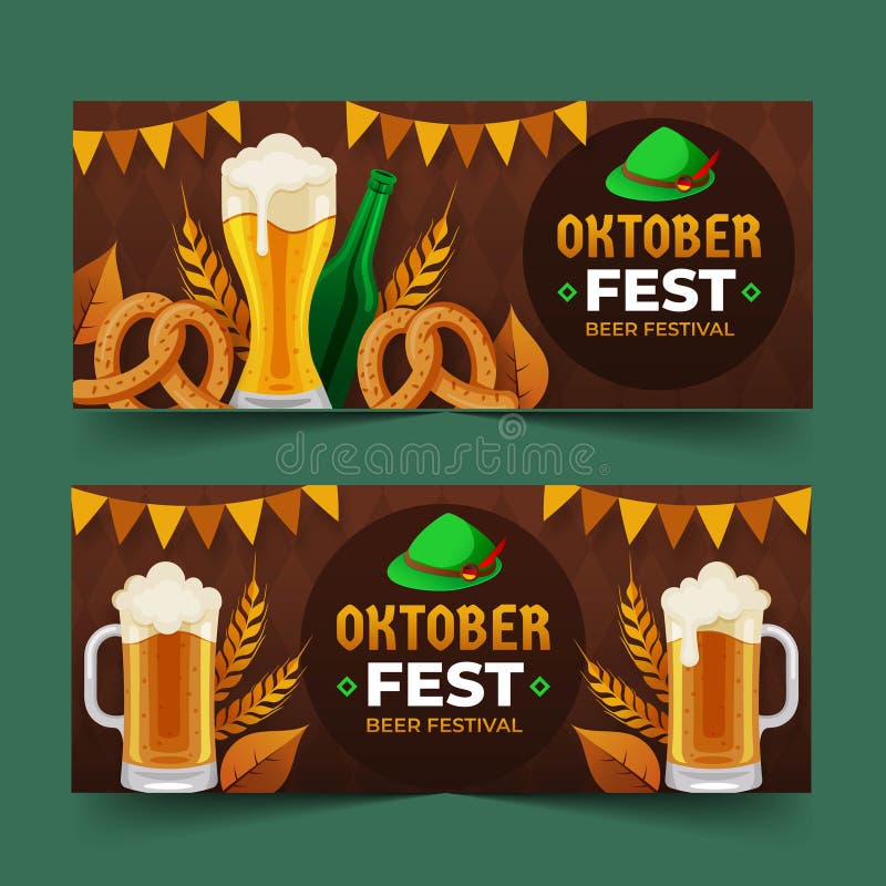 Flat Oktoberfest Horizontal Banners Set Vector Design Illustration ...