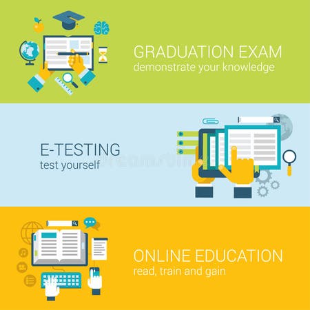 Flat Online Education E-learning Study Exam Infographic Concept Stock ...