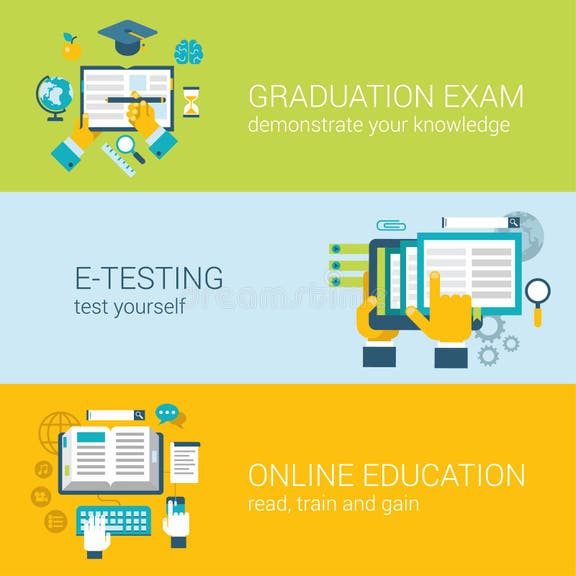 Flat Online Education E-learning Study Exam Infographic Concept Stock ...
