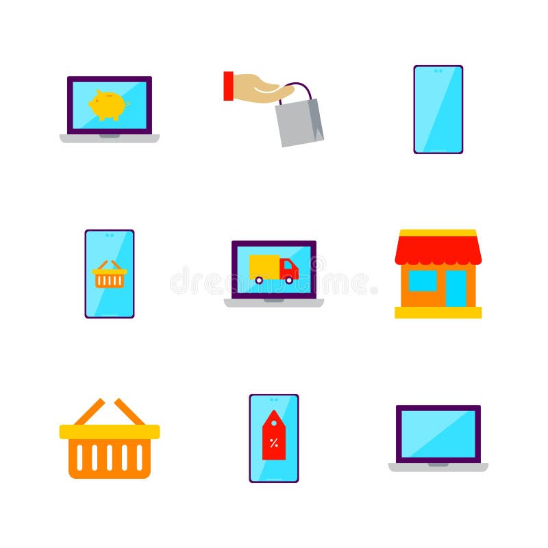 Flat Online Shopping Set. Vector Illustration of Shop Objects Stock ...