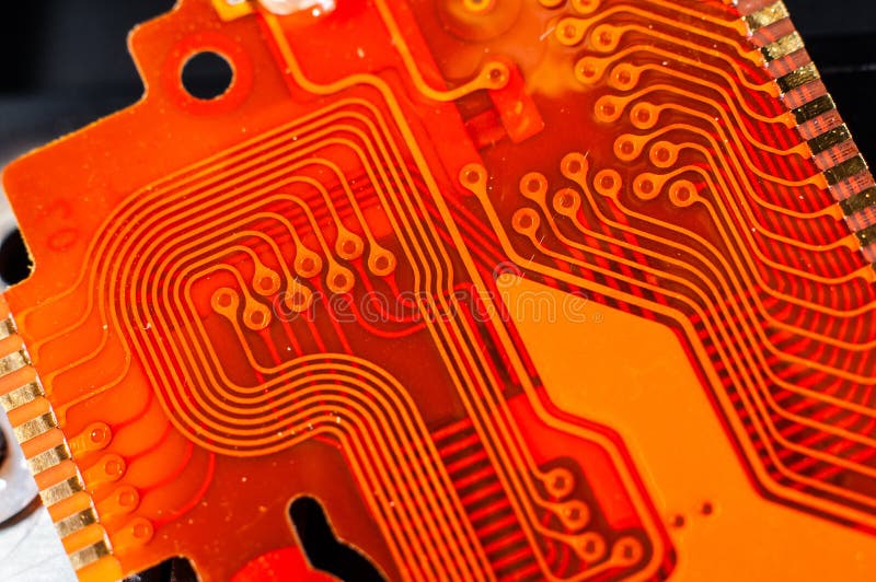 Flat Orange Flat Cable for Connecting a Chip Close-up, Macro ...