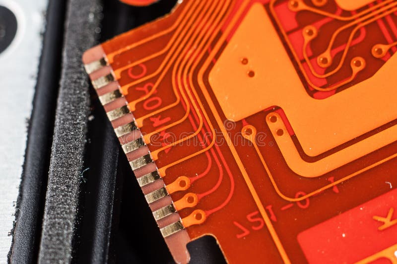 Flat Orange Flat Cable for Connecting a Chip Close-up, Macro ...