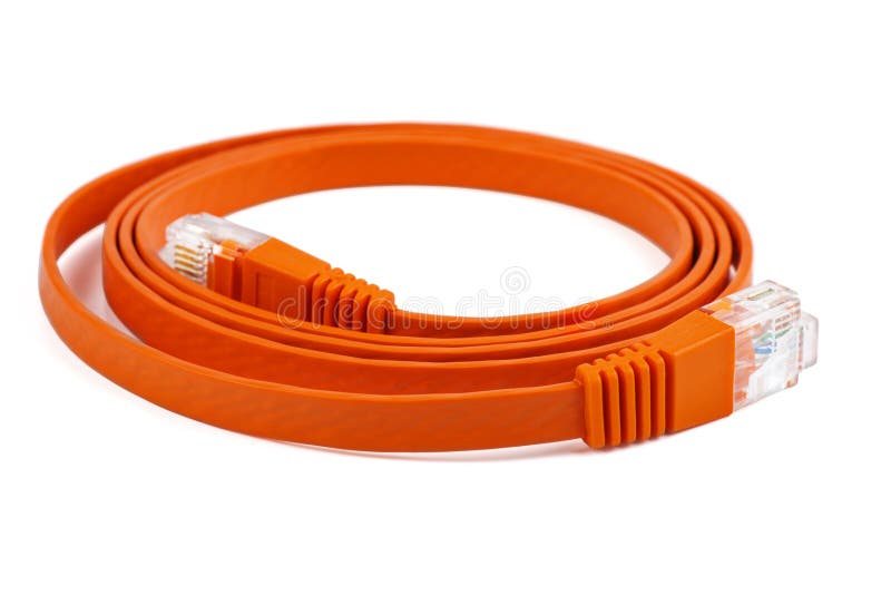 Flat Orange Ethernet Copper, RJ45 Patchcord Isolated Stock Photo ...