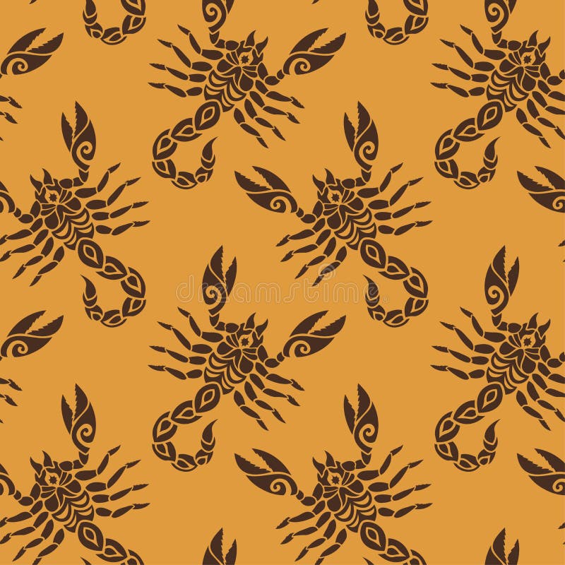 Flat Orange Pattern with Brown Stylized Scorpions Stock Vector ...