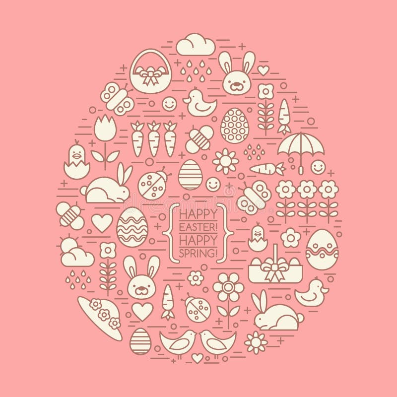 Easter and Spring Icons in an Egg Shape Stock Vector - Illustration of ...