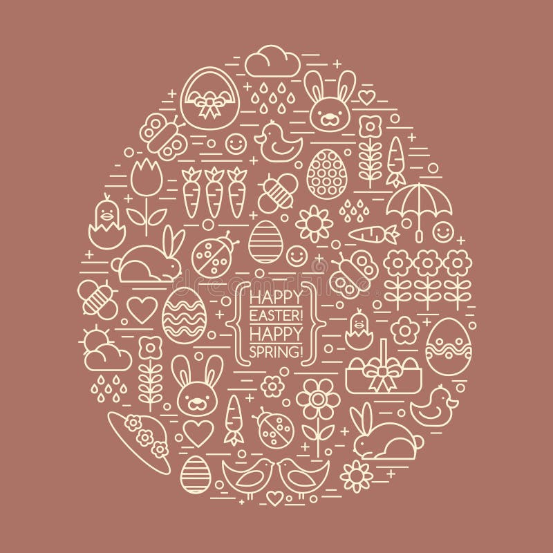 Easter and Spring Icons in an Egg Shape Stock Vector - Illustration of ...
