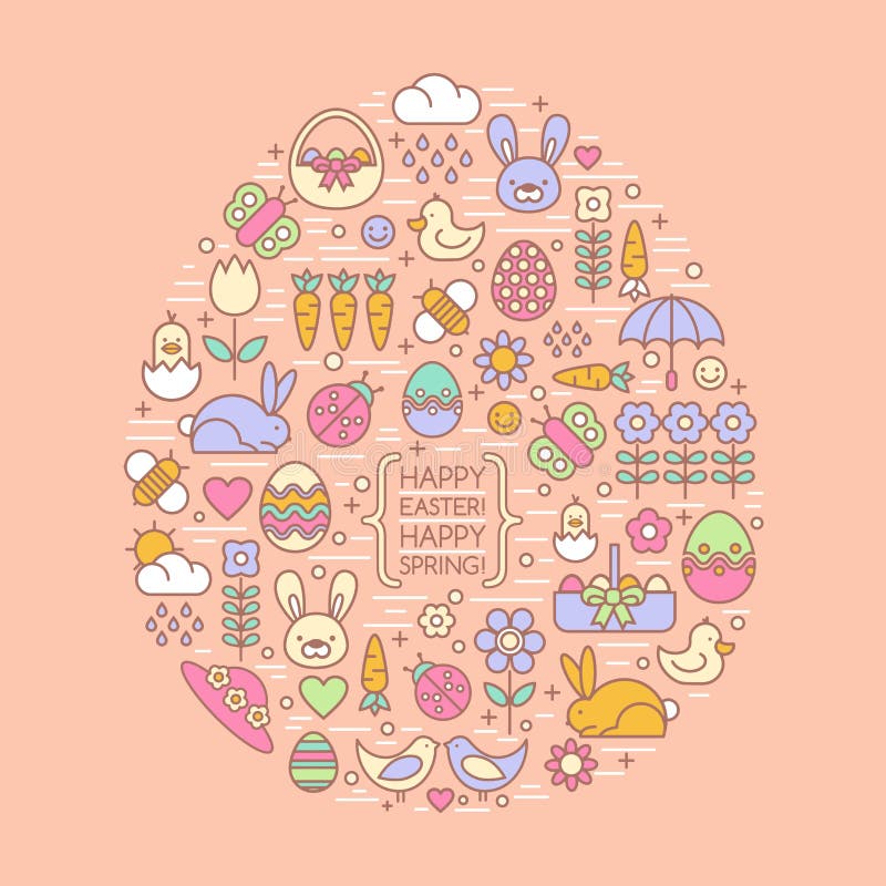 Easter and Spring Icons in an Egg Shape Stock Vector - Illustration of ...