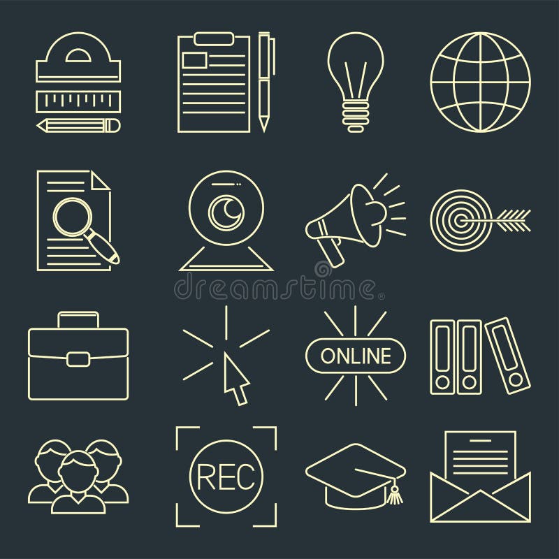 Flat Outline Icons Online Education Staff Training Book Store Distant ...