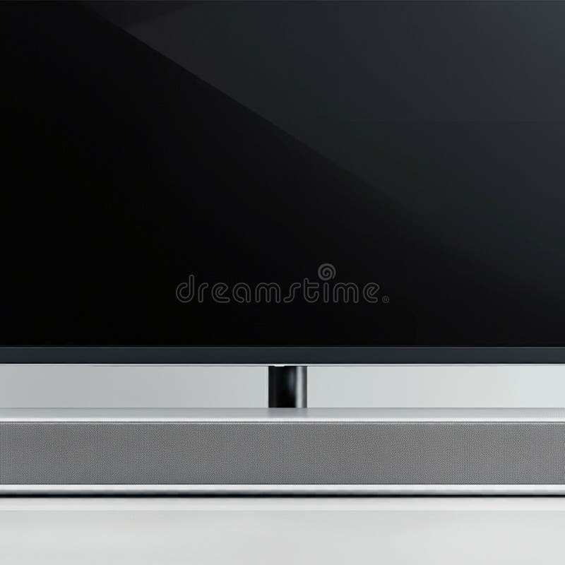 Flat Panel Television and Soundbar Positioned on a White Surface. the ...