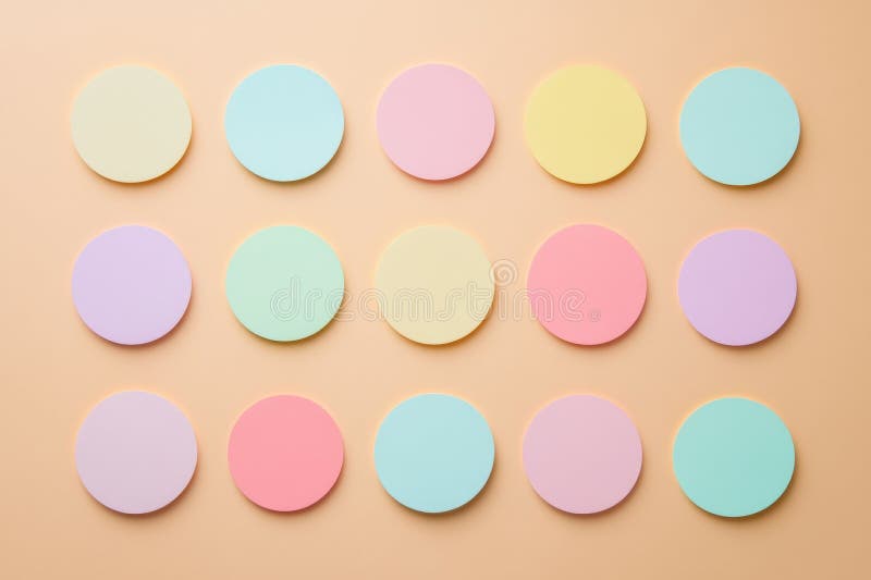 Flat Pastel Round Sticker Collection Arranged on Warm Background with ...